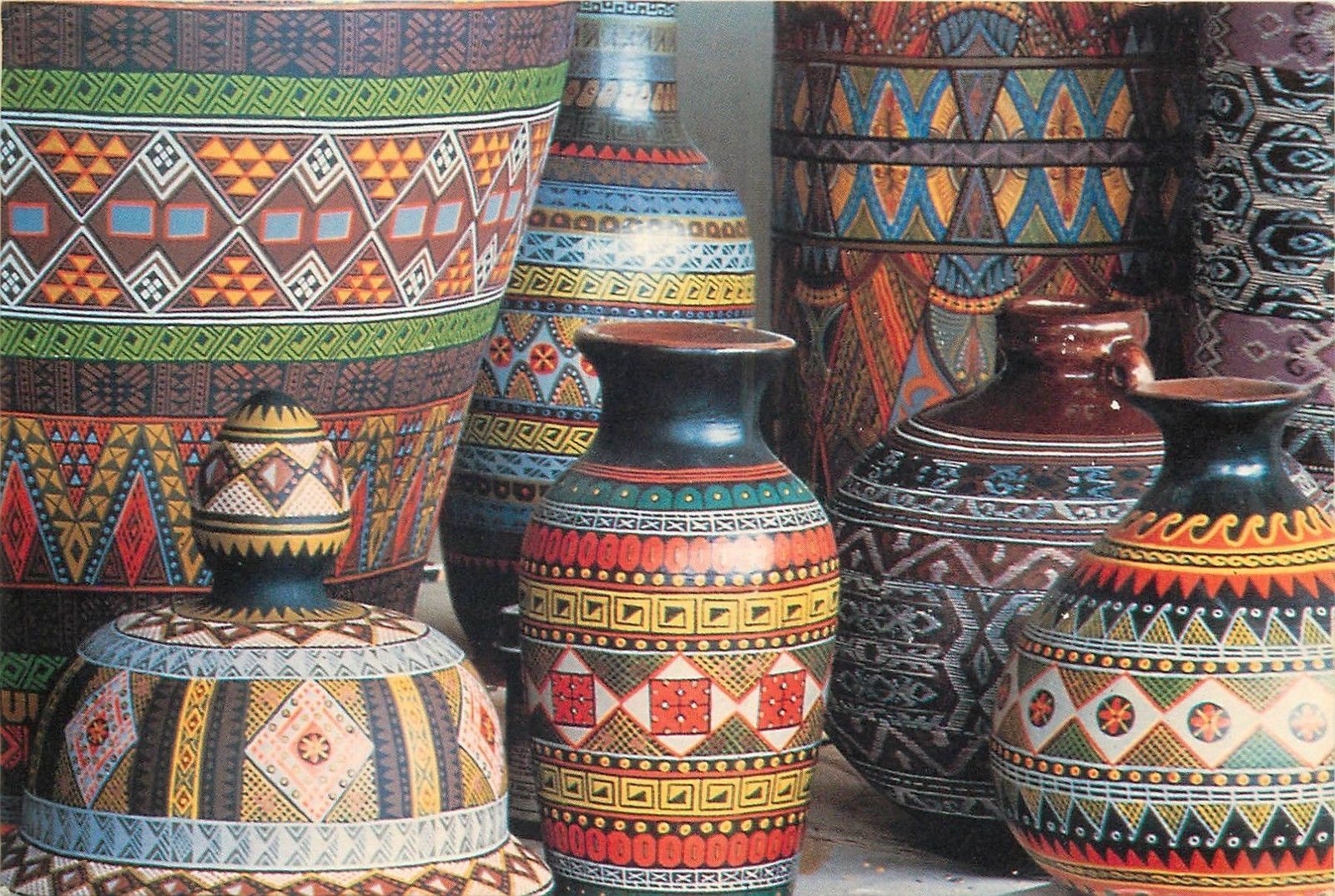 Philippine potteries with colorful ethnic motifs postcard | Asia ...