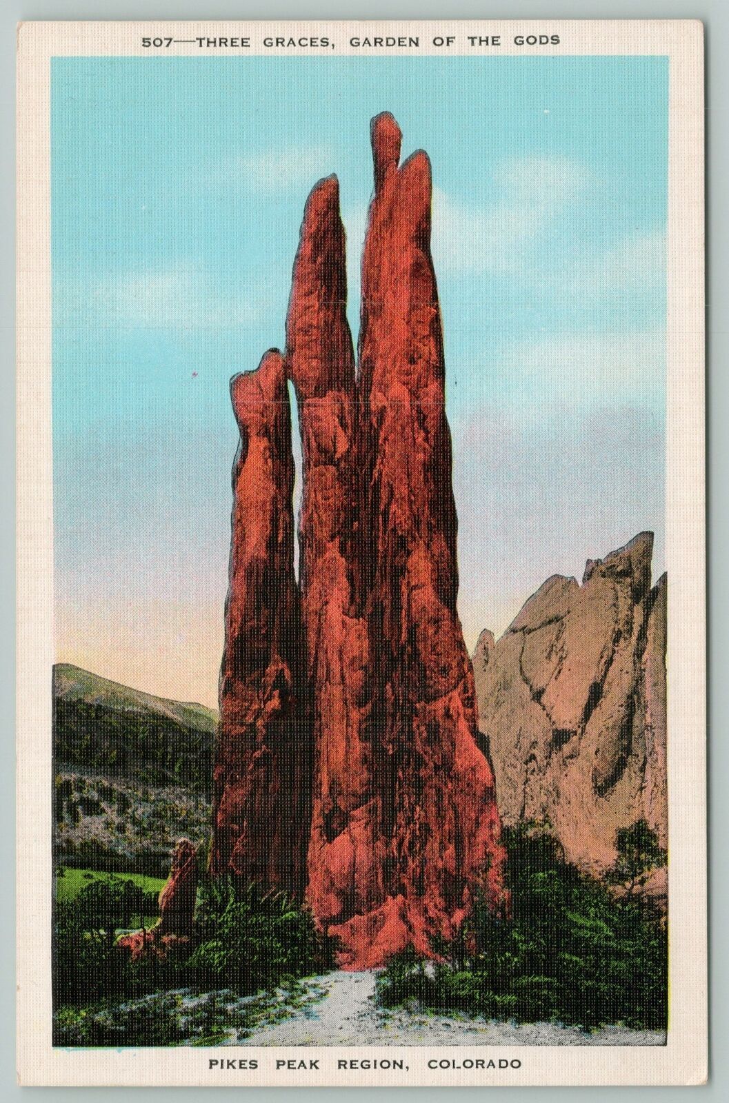 Pikes Peak Region Colorado~Garden of the Gods Three Graces~1940s Linen ...