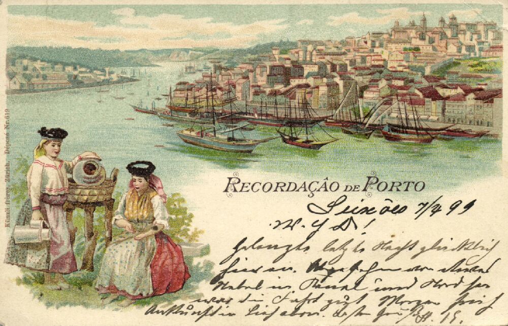 portugal, PORTO, Multiview Lithography, Panorama, Costumes (1899) Stamp ...