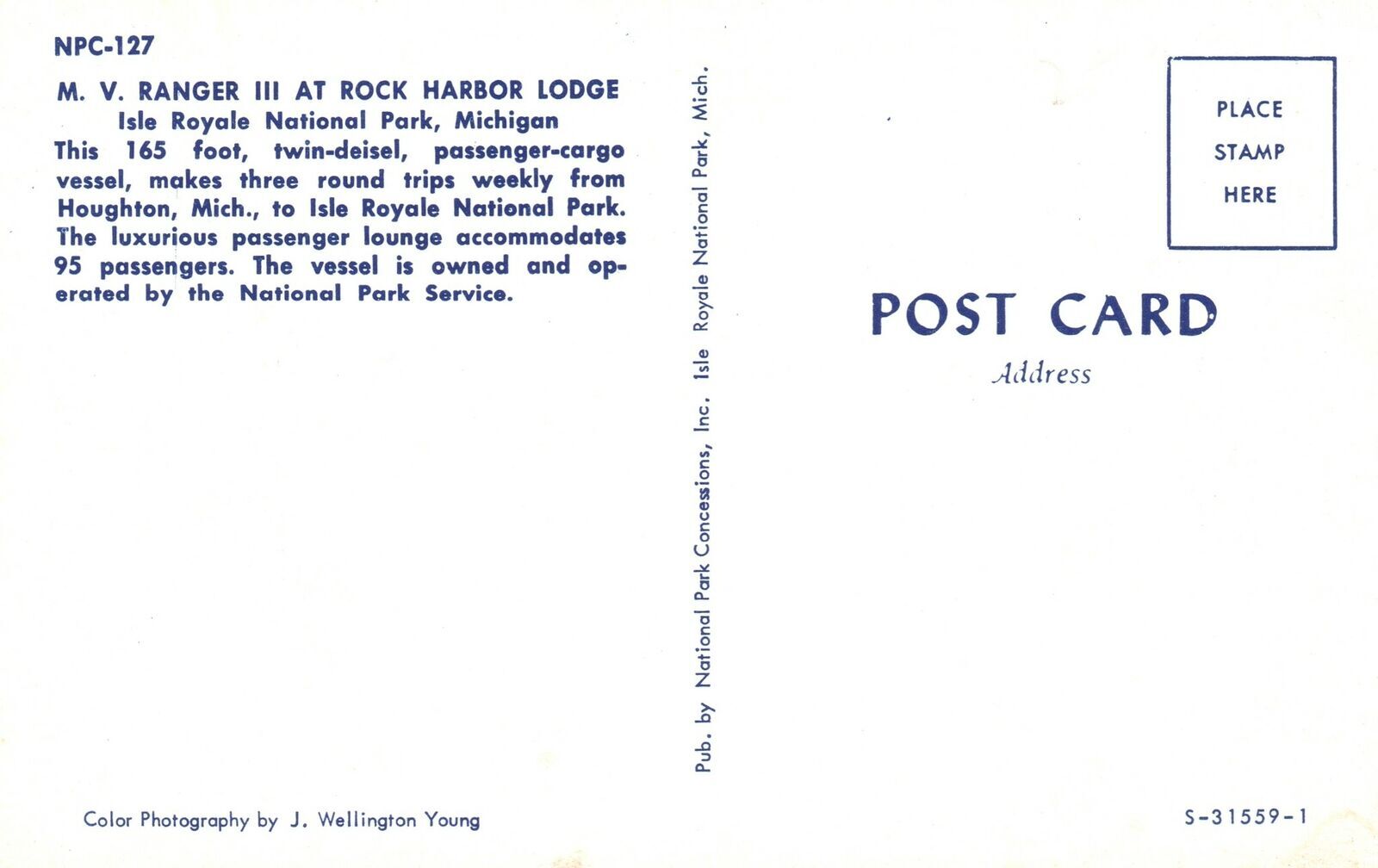Vintage Postcard MV Ranger III At Rock Harbor Lodge Isle Royal National ...
