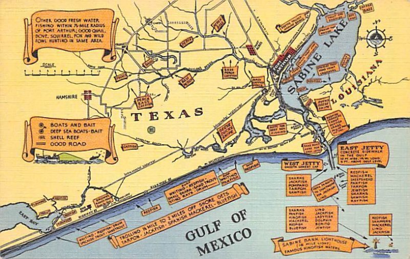 Gulf Of Mexico Sabine Lake - Map, Texas TX | United States - Texas ...