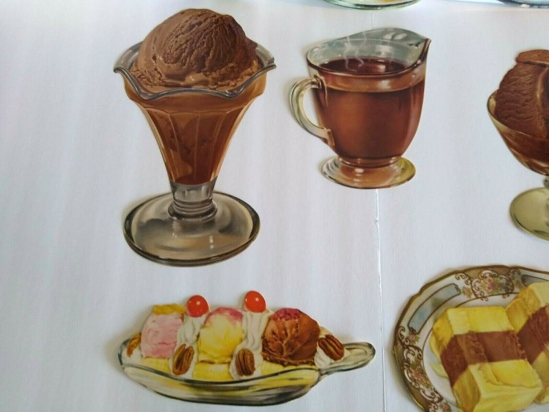 Chocolate Malt Hot Fudge Ice Cream Sundae Paper Signs Vintage 1950s Lot ...