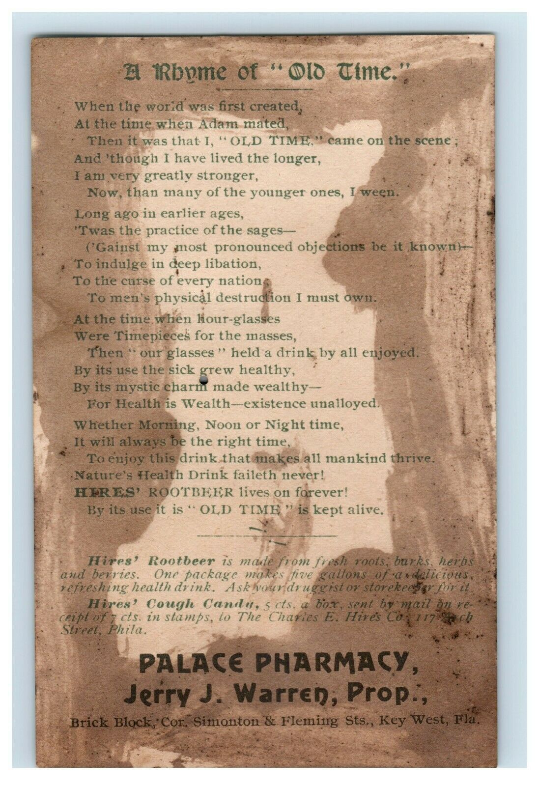 1880's-90's Jerry J Warren Key West FL Hires' Root Beer Poem Cute Girl ...
