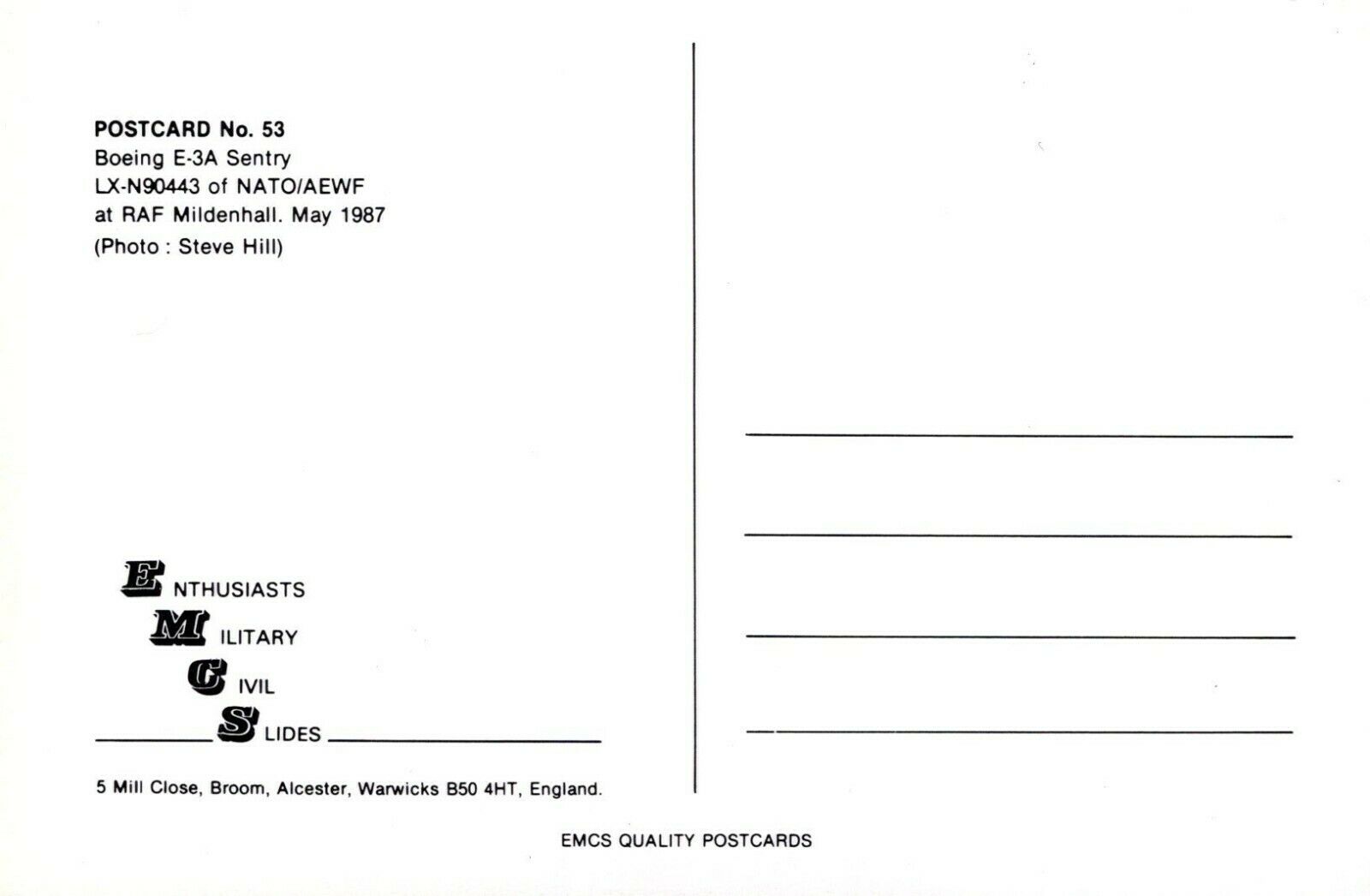 Military Aviation Postcard - Boeing E-3A Sentry LX-N90443 of Nato/AEWF ...