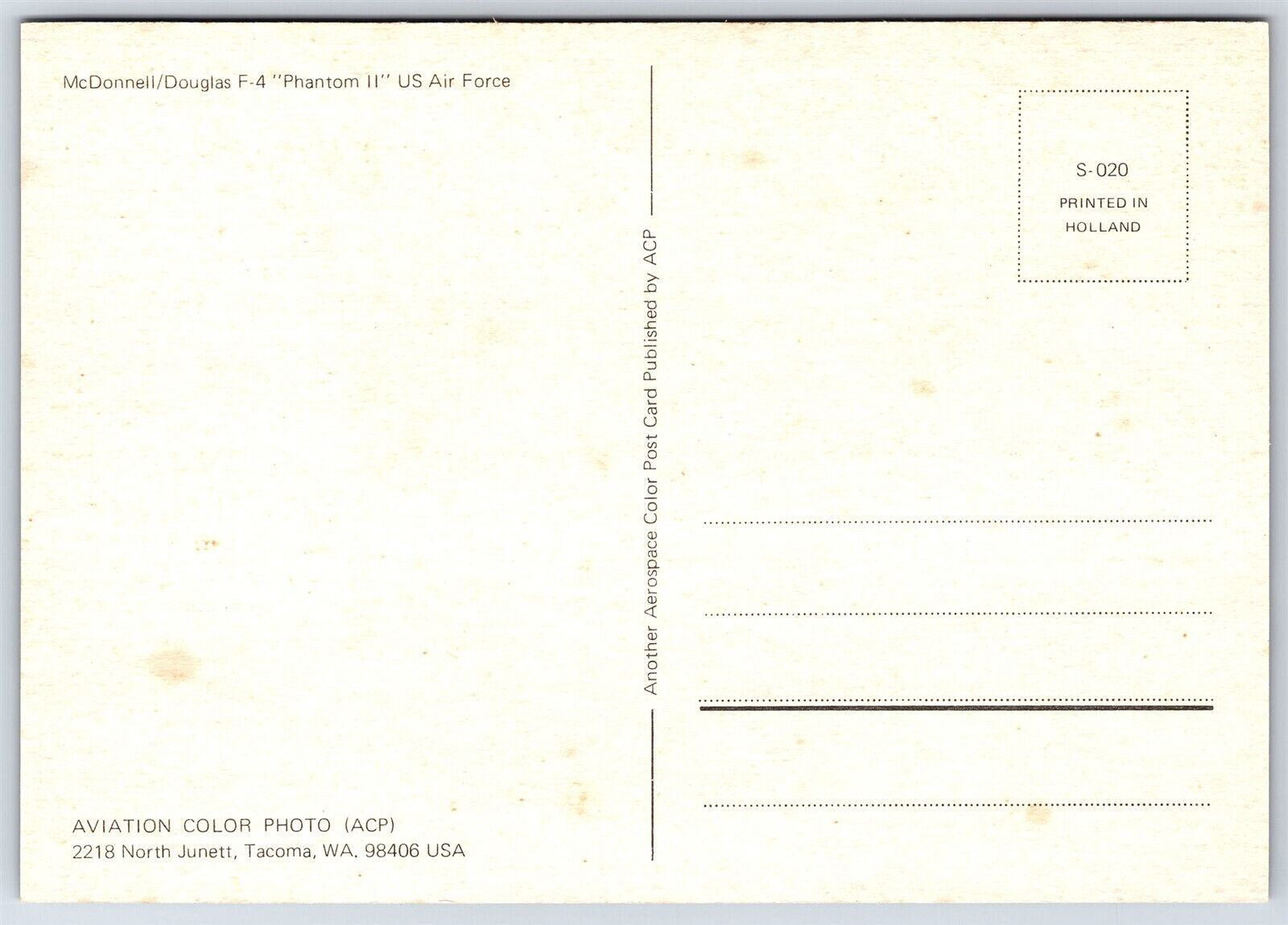 Fighter Jet Postcard USAF Air Force Douglas F4 Phantom II TAC Tail ...