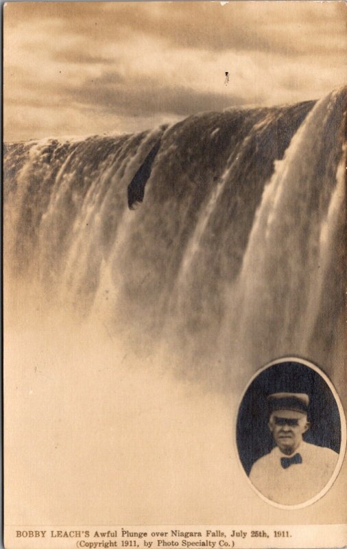 Real Photo Postcard Bobby Leach's Plunge Over Niagara Falls July 25 ...