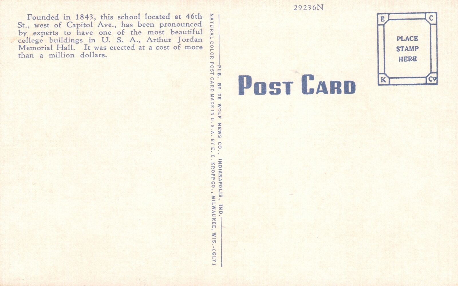 Vintage Postcard 1930's Butler University College Building Indianapolis ...