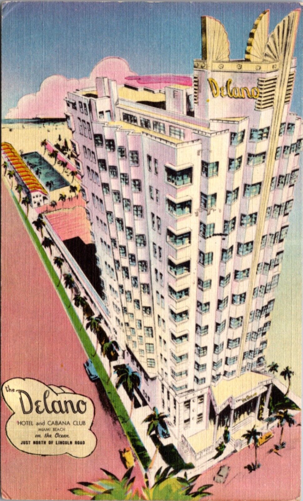 Linen Postcard The Delano Hotel and Cabana Club in Miami Beach, Florida ...