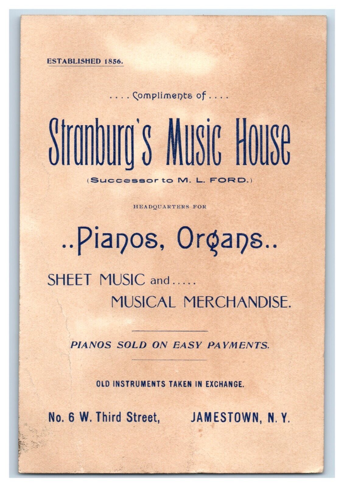 1880s Stranburg's Music House Pianos Organs Sheet Music Musical ...