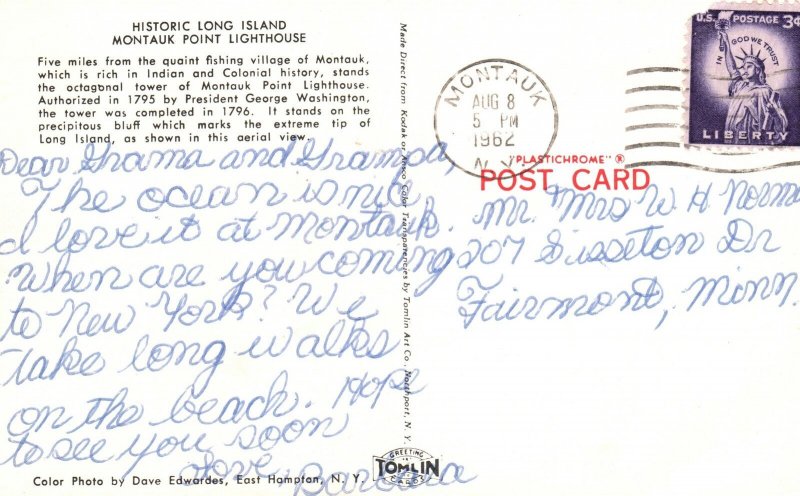 Vintage Postcard Historic Long Island Montauk Point Lighthouse Montauk ...