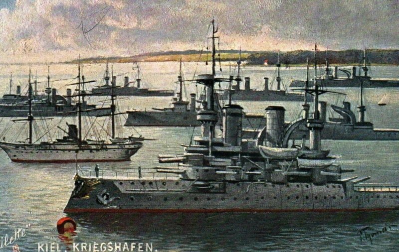 Kiel German WWI Naval Battleship Port Tuck Oilette c.1914 | Europe ...