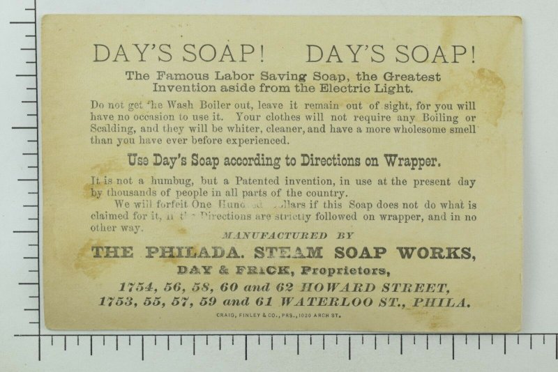 1880's-90's Day's Soap Mfg. The Philada Steam Soap Works Girl Daisy-Hat ...