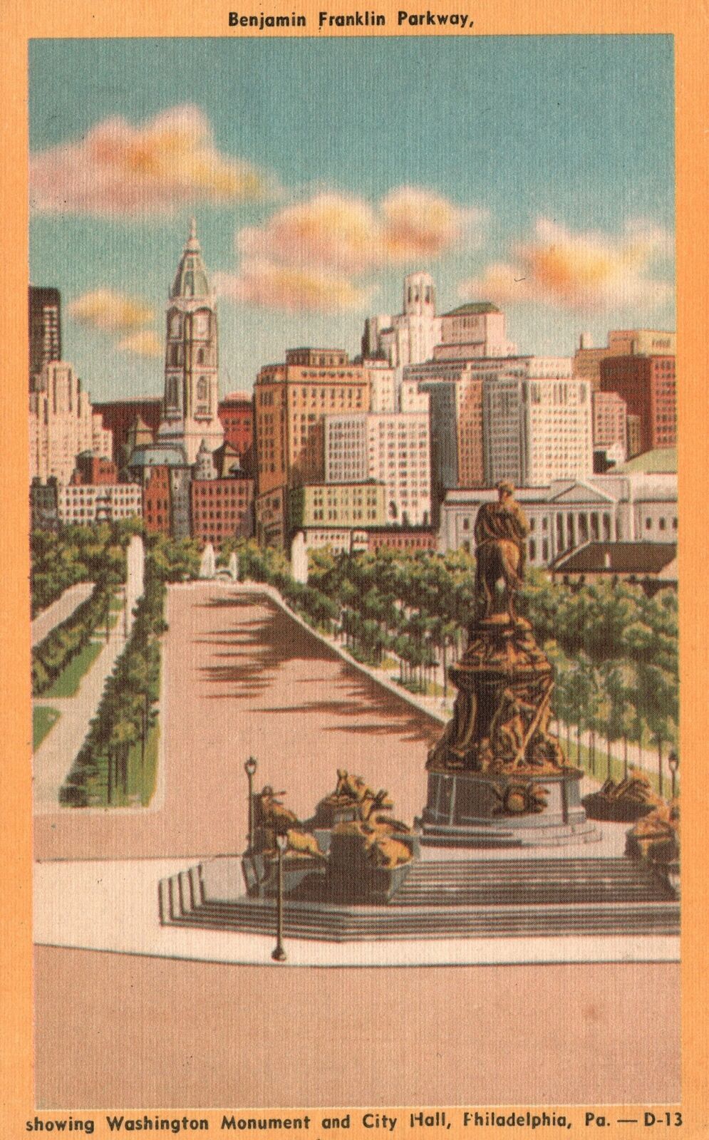 Vintage Postcard 1920's Benjamin Parkway Monument & City Hall ...