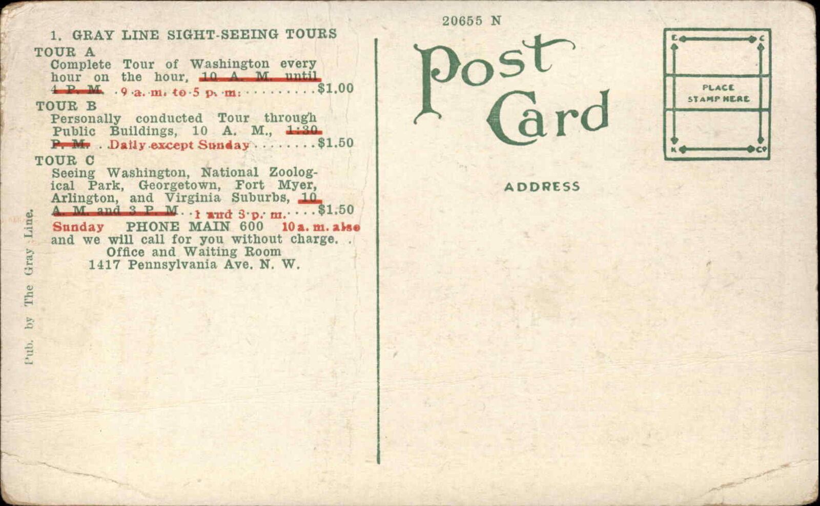 Washington DC Gray Line Autos Tour Bus Rates Ad Advertising Vintage ...