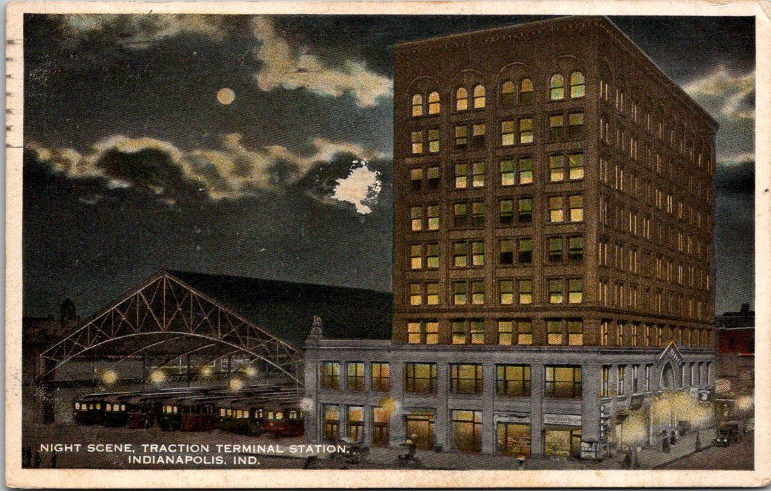 Indiana Indianapolis Traction Terminal Station At Night 1920 | United ...