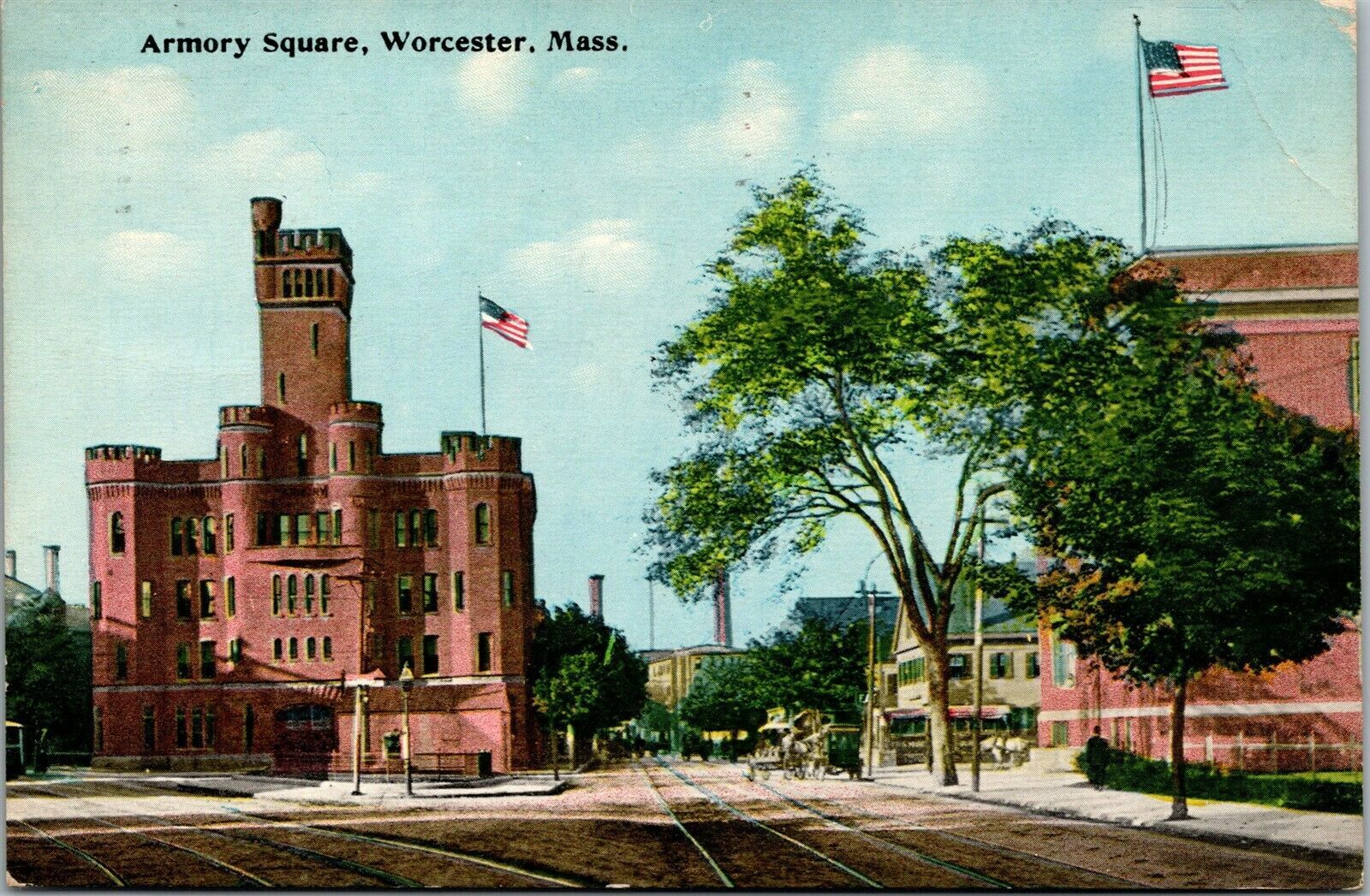 Vtg Worcester Massachusetts MA Armory Square Street View 1910s Postcard ...