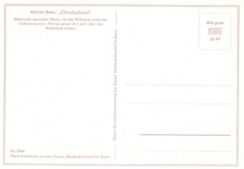 Postcard "Kolner Dom Christophorus Statue Christopher Cathedral Cologne ...