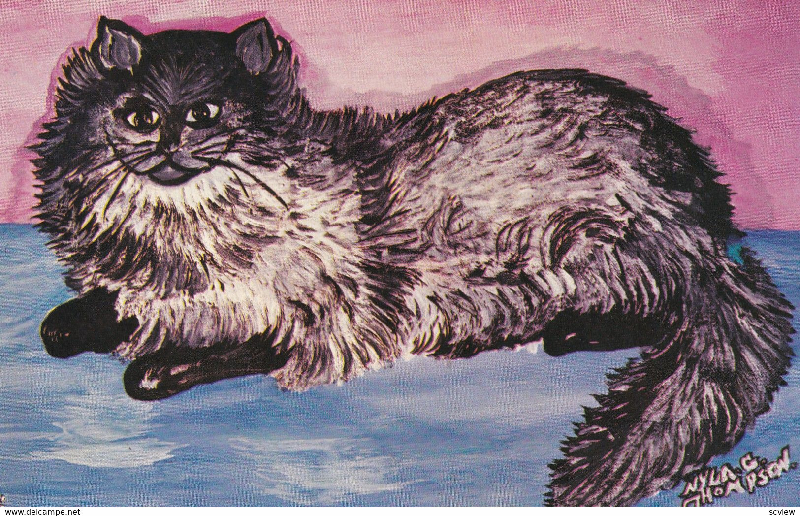 Cat Water Color Painting By Mouth Artist Nyla Thompson, 1940s-Present ...