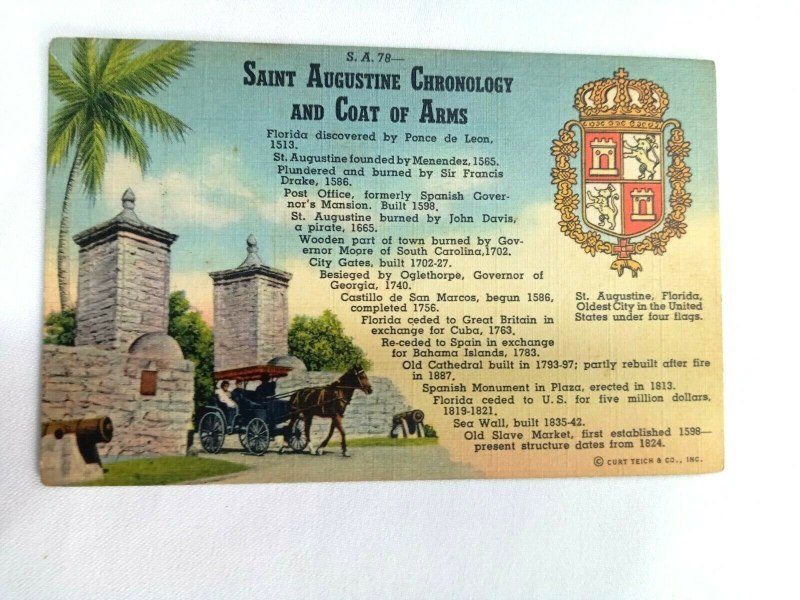 Vintage Postcard Saint Augustine Chronology & Coat of Arms Florida ...