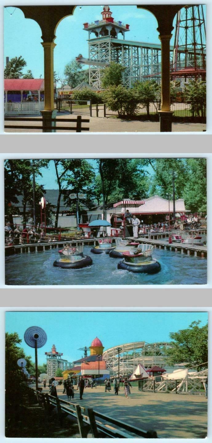 3 Postcards CHICAGO RIVERVIEW AMUSEMENT PARK Chutes Water Bug Flying ...