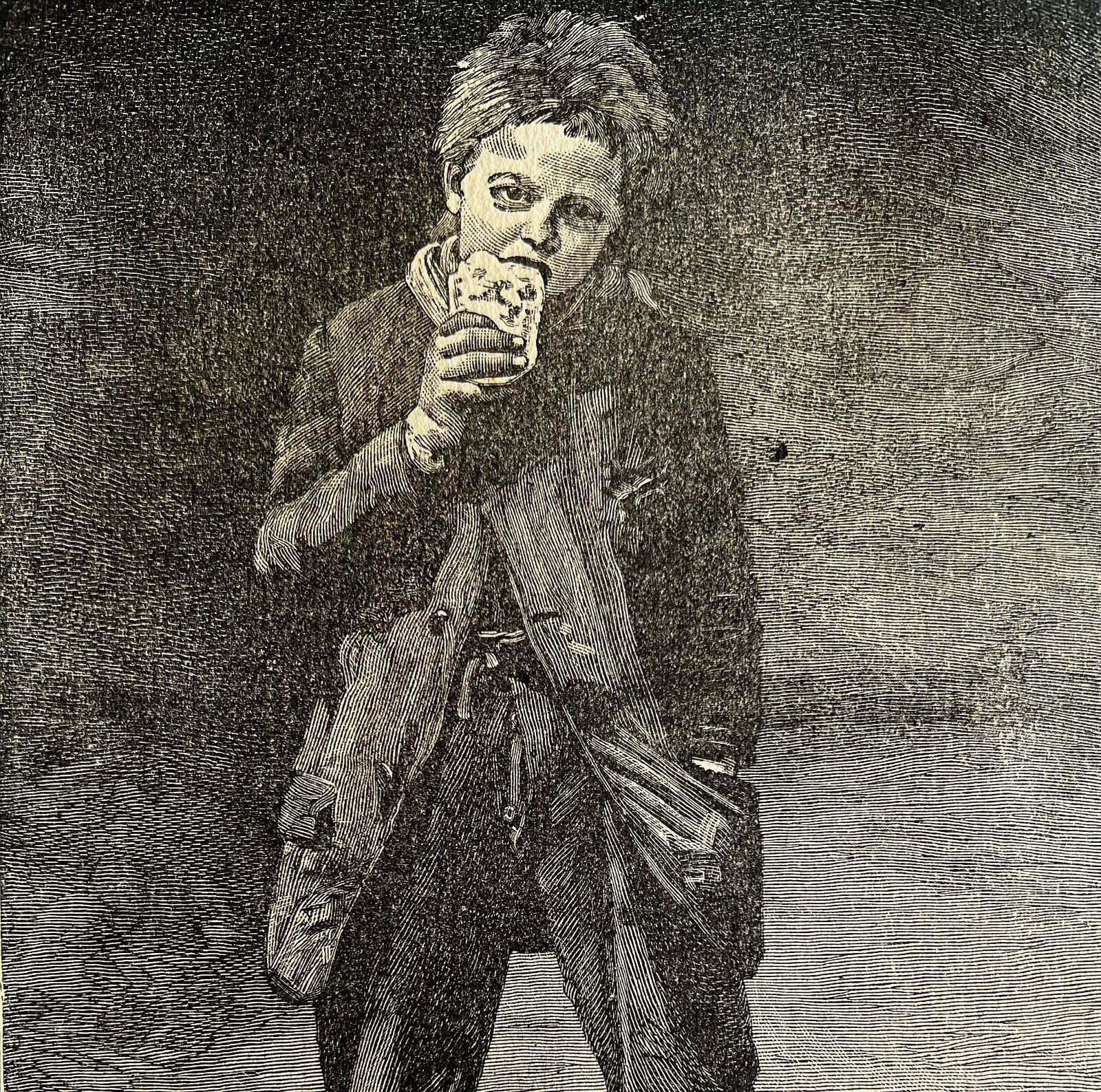 Orphan Child Eating 1892 Victorian Art Woodcut Printing Ephemera DWY10A ...