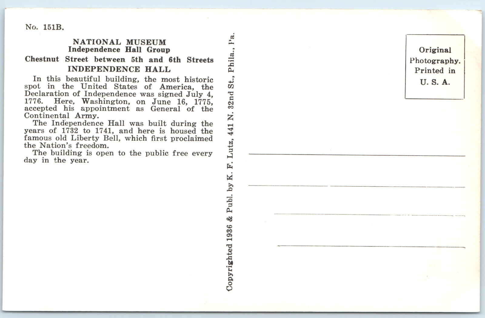 1936 Philadelphia, PA Indepedence Hall RPPC Commodore Barry Monument ...