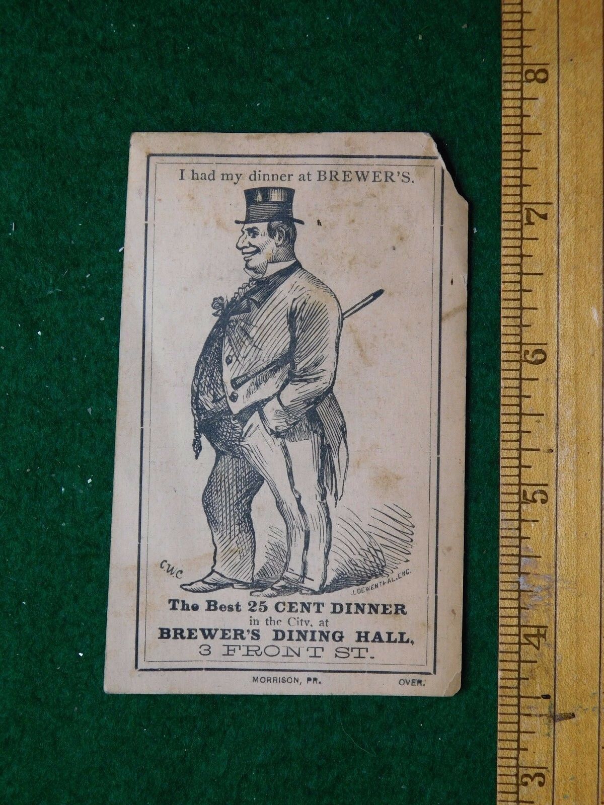 1870s-80s Brewer's Dinner Hall Fat Man in Top Hat Victorian Trade Card ...