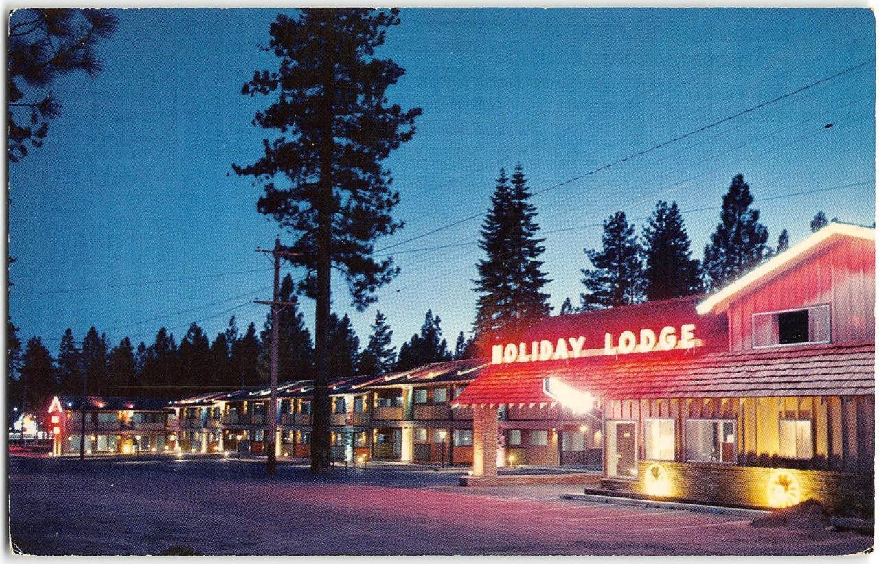 HOLIDAY LODGE Stateline CA LAKE TAHOE Roadside Neon Night 1960s Vintage ...