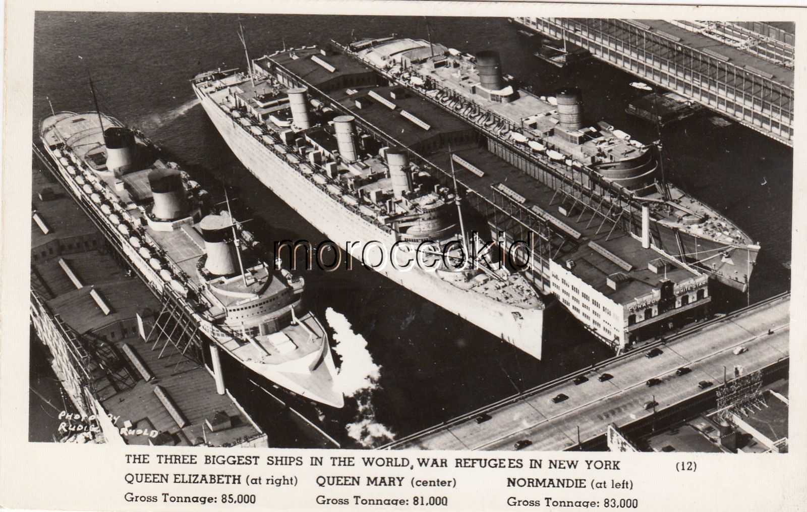 1940s New Rppc Postcard 3 Biggest Ships" WAR Refugees at NYC NY Harbor ...