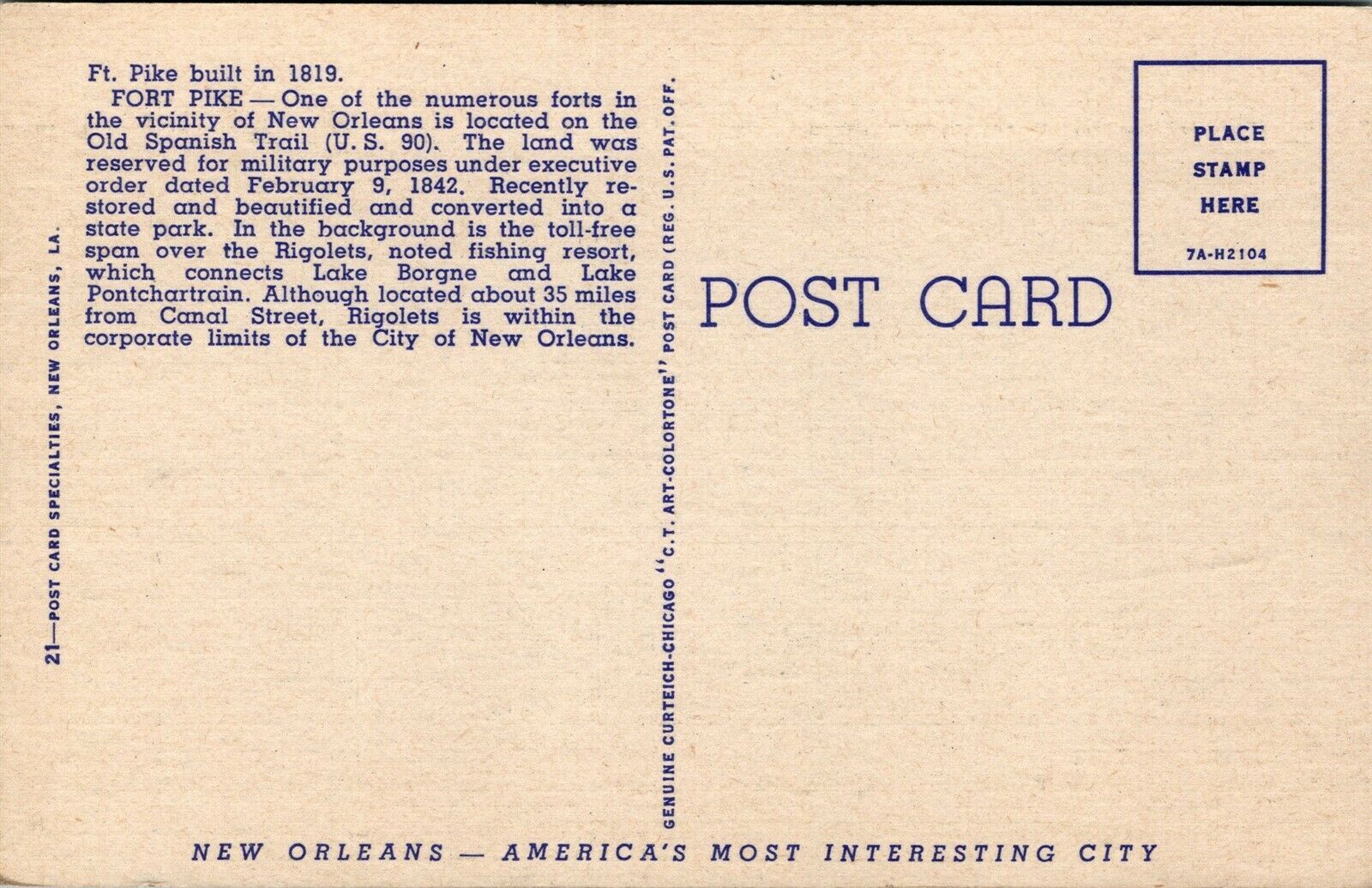 Vtg New Orleans Louisiana LA Fort Pike and Rigolets Bridge 1930s Linen ...