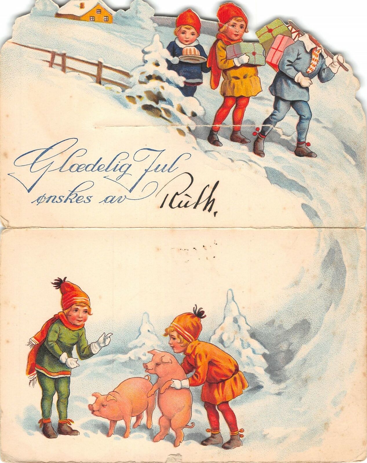 Lot 47 merry christmas wished ruth denmark glaedelig jul children pig ...