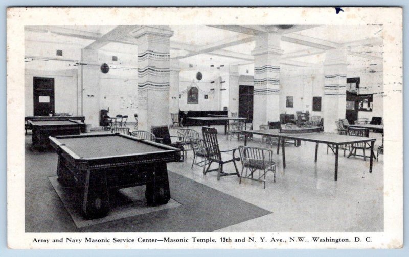 1944 Wwii Washington DC Army Navy Masonic Temple Center Ping Pong Pool ...