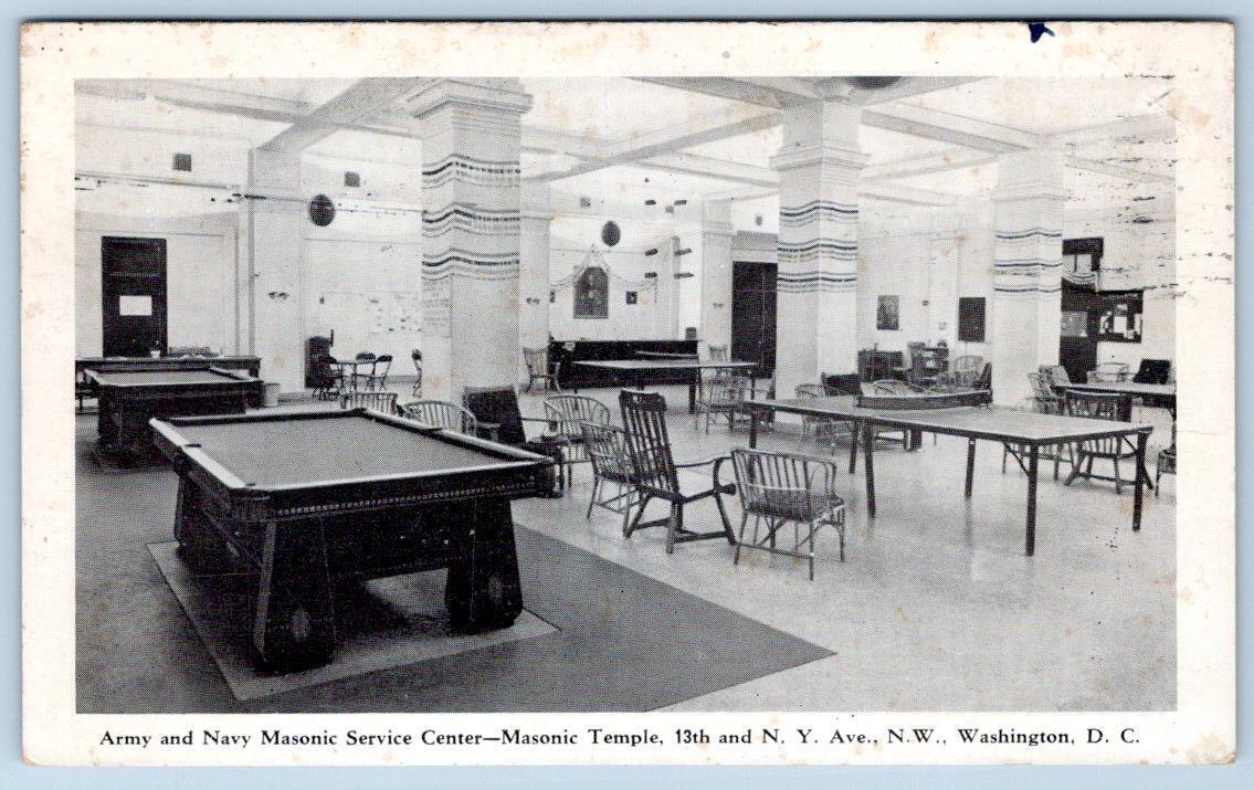 1944 Wwii Washington DC Army Navy Masonic Temple Center Ping Pong Pool ...