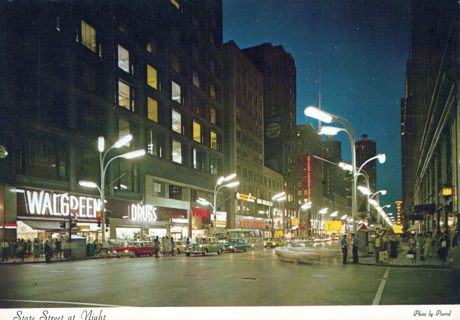 Vintage Continental Size Postcard State Street at Night 1970s Chicago ...