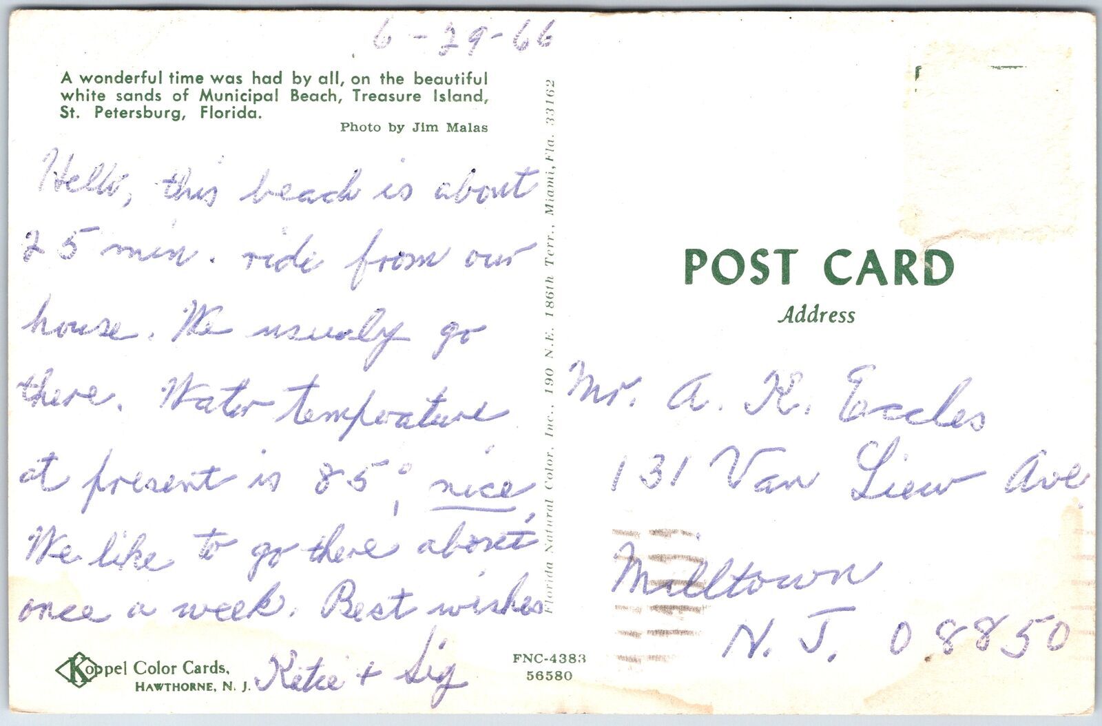 Vintage Postcard Beach Scene at Treasure Island Municipal Beach ST ...