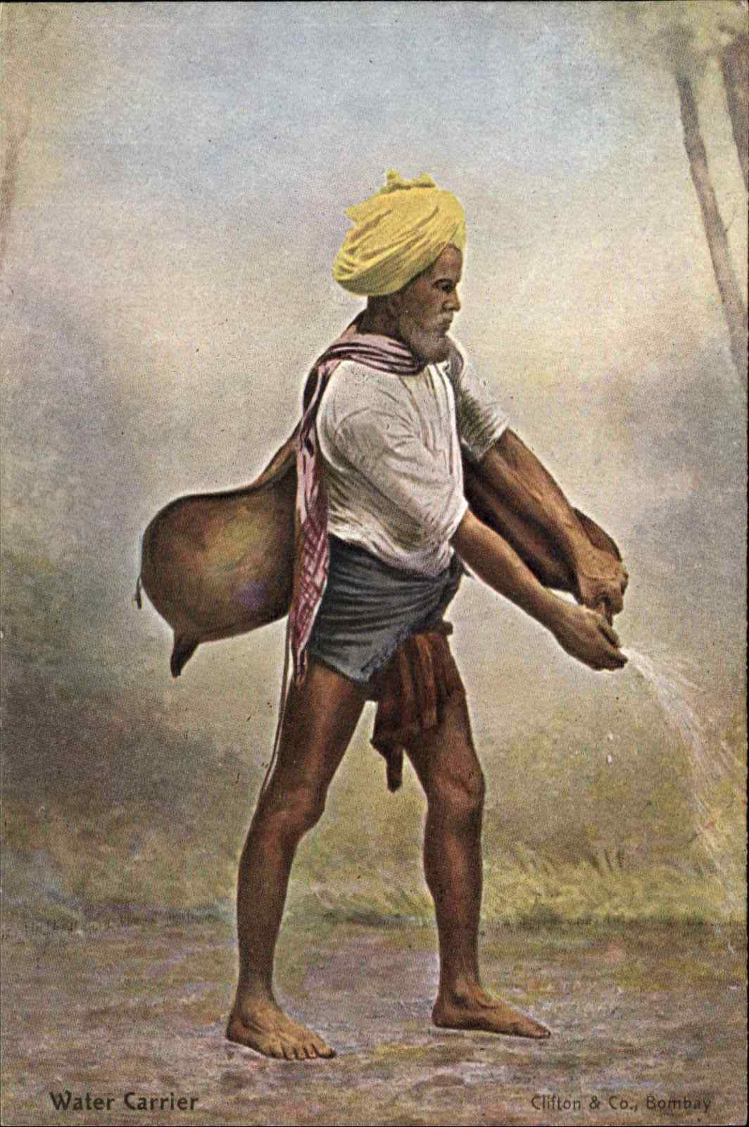 India Indigenous Culture Water Carrier Man c1910 Vintage Postcard ...