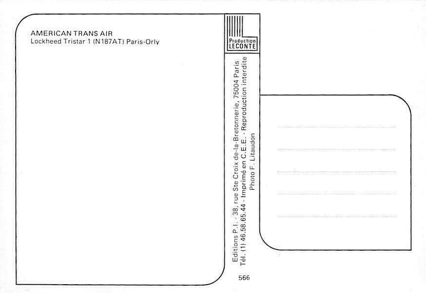 Airline American Trans Air Lockheed Tristar 1 N187AT Paris Only ...
