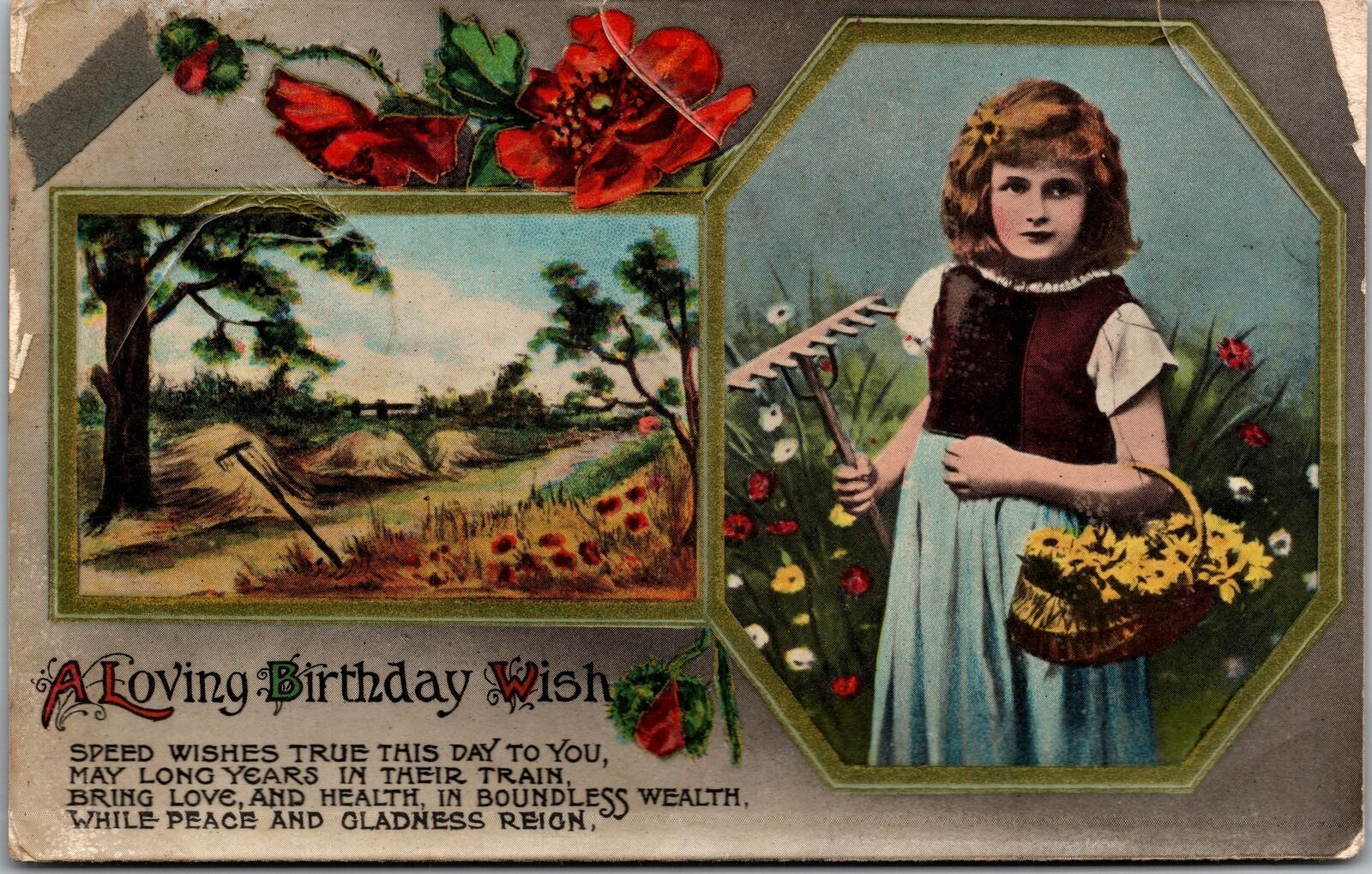 Vintage Postcard Aloving Birthday Wish Young Girl Multi-Scenes 1913 ...
