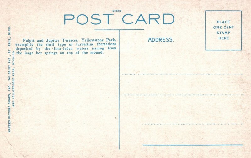 Vintage Postcard 1920's Pulpit & Jupiter Terraces Yellowstone Park ...