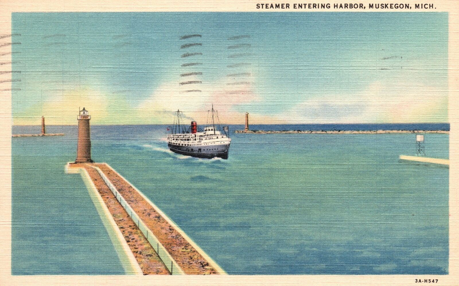 Vintage Postcard 1947 Steamer Ship S.S. Entering Harbor Muskegon ...
