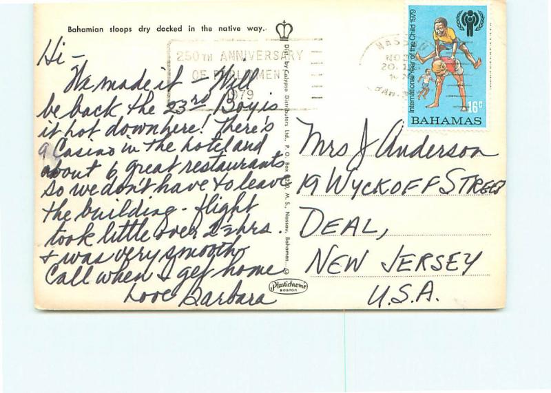 Postcard Carribean Bahamas bahamian Sloops Boats Ship Boats Dry Docked ...