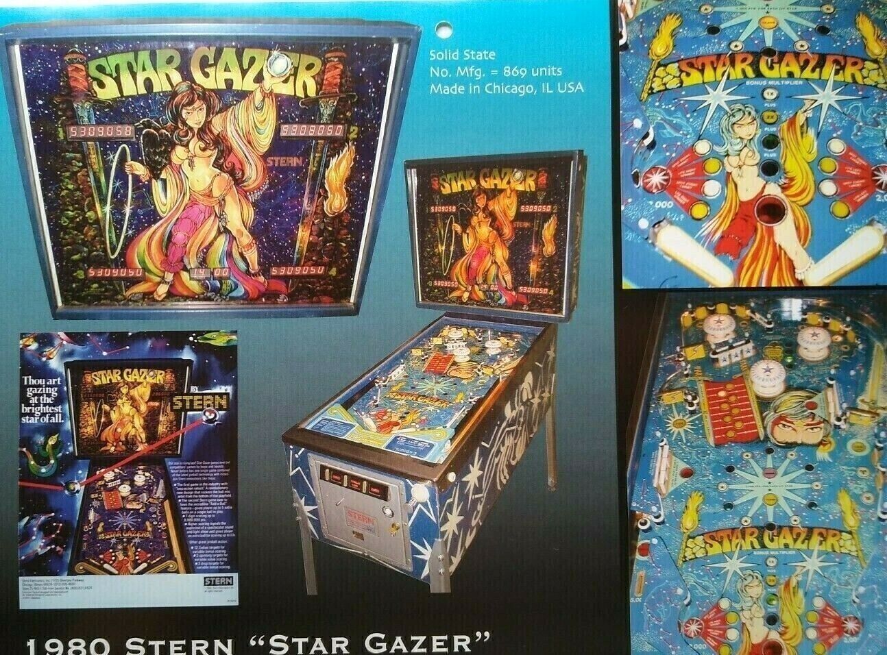 Star Gazer Pinball Machine Art Collage Ready To Frame Artwork Space Age ...