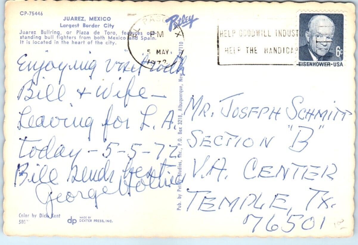 Postcard Juarez Bullring Plaza de Toro Mexico Largest Border City North ...