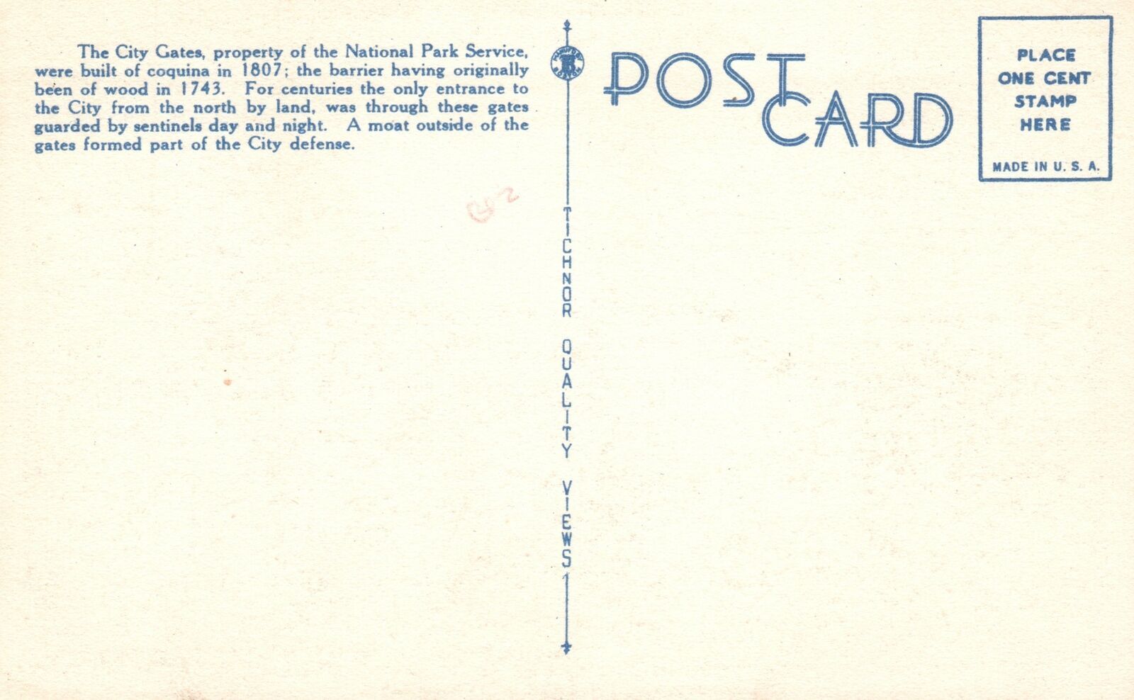 Vintage Postcard 1930's Old City Gates Oldest City in U.S St. Augustine ...