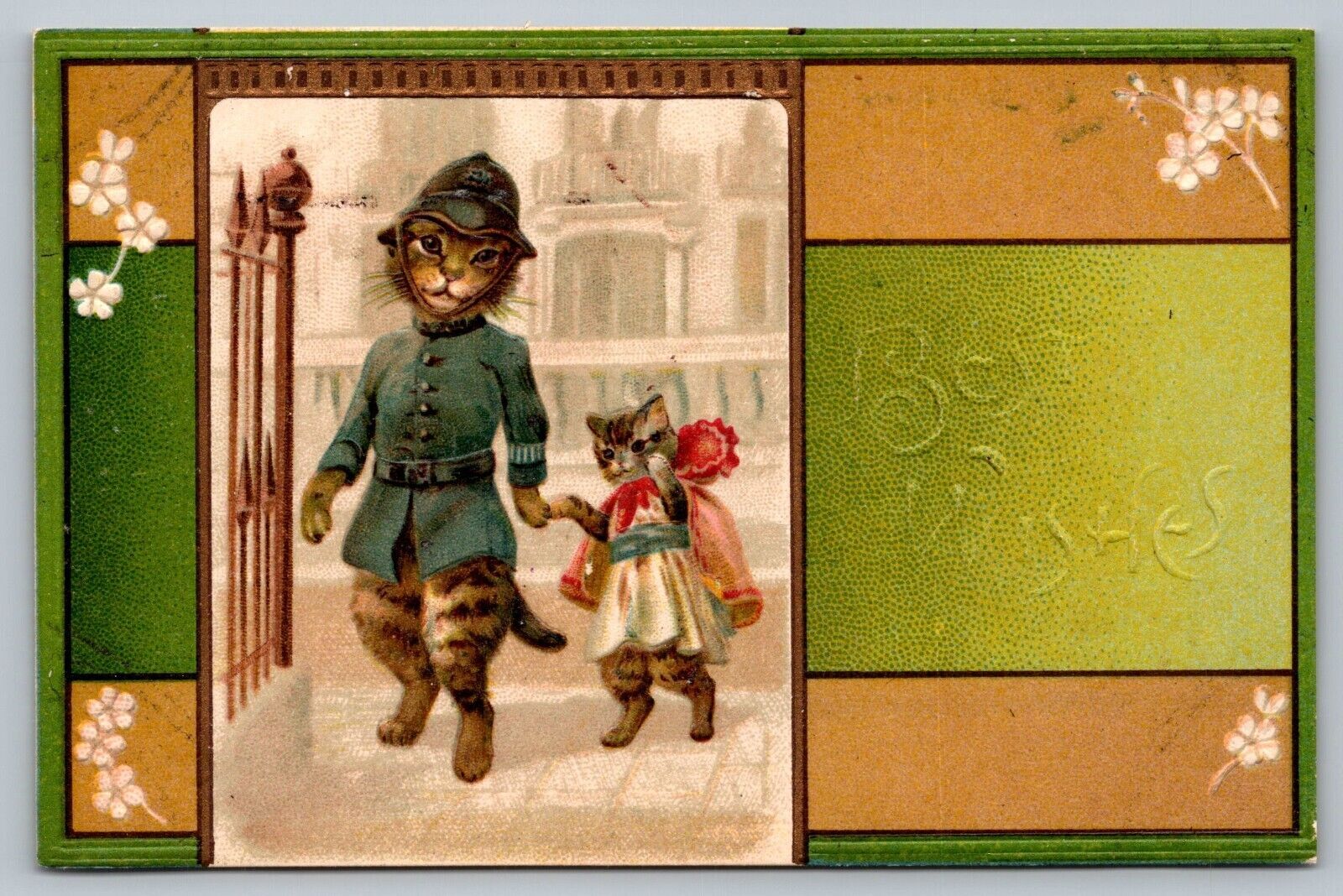 Postcard Best Wishes Anthropomorphic Cat English Police Officer Bobbie ...