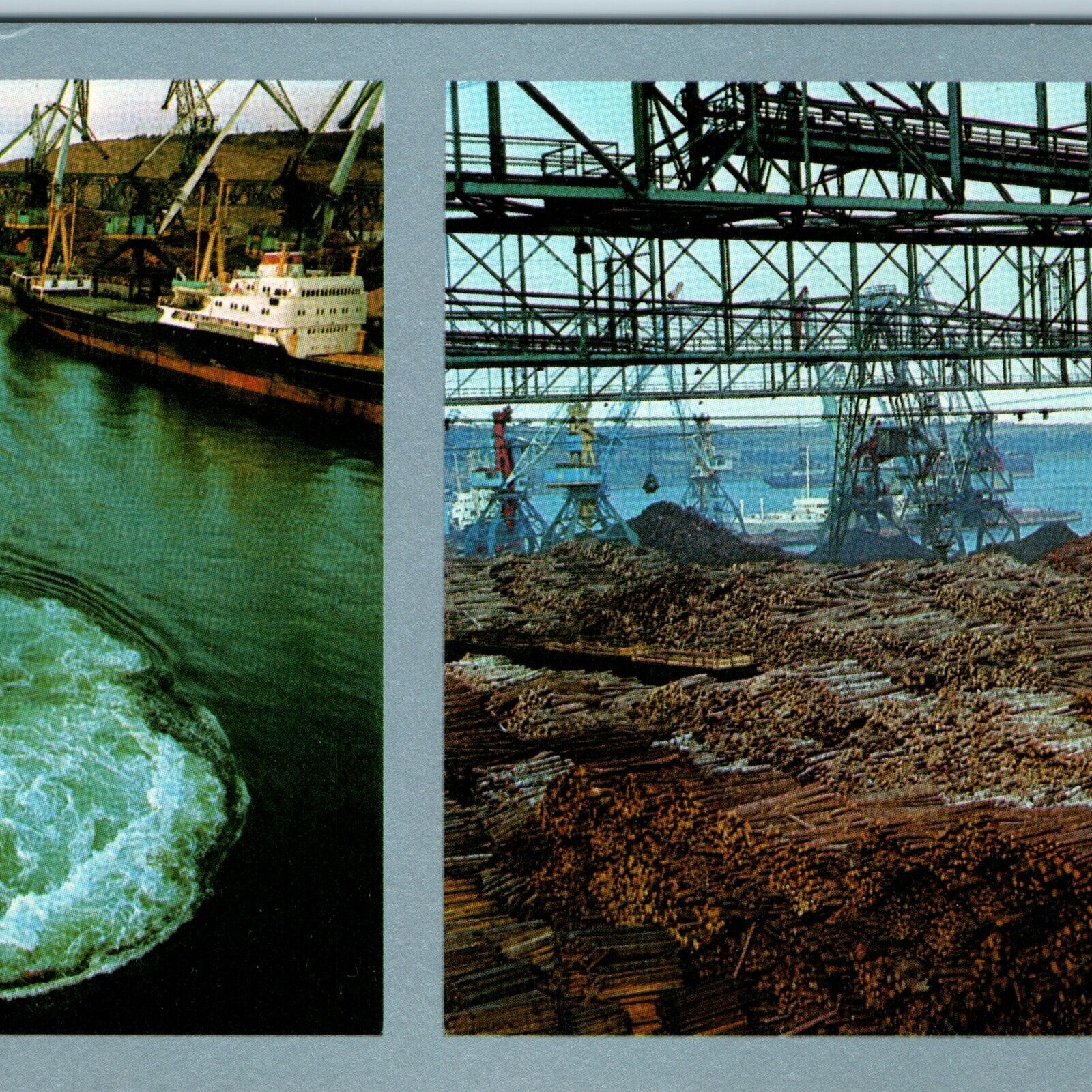 1975 Vanino Kholmsk Soviet Union Ferry Boat Postcard Timber Crane Port ...