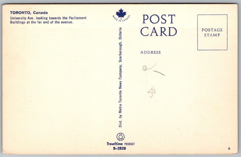Vtg Toronto Canada University Avenue Street View 1960s Unused Chrome ...