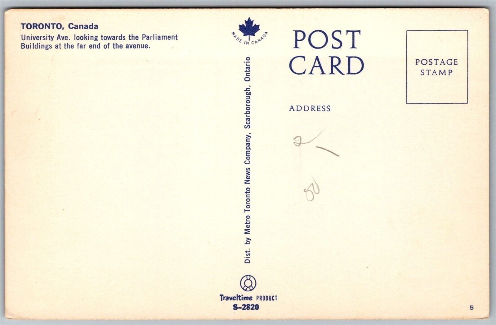 Vtg Toronto Canada University Avenue Street View 1960s Unused Chrome ...