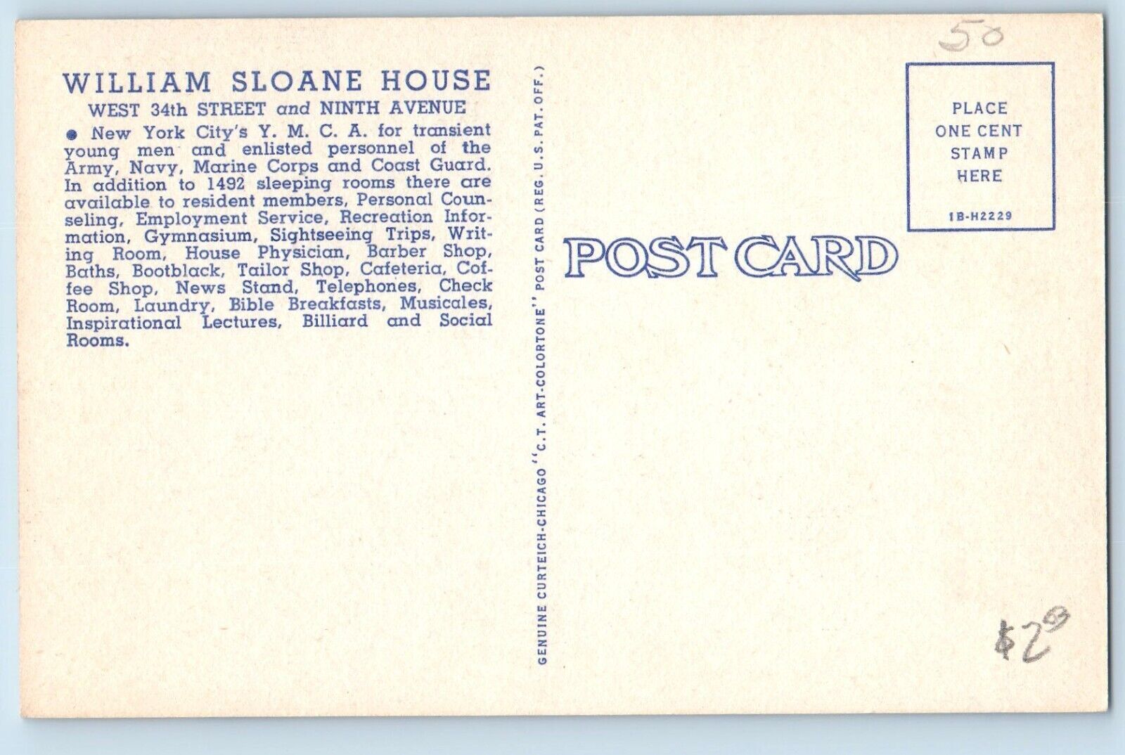 New York City NY Postcard William Sloane House Y.M.C.A Building ...