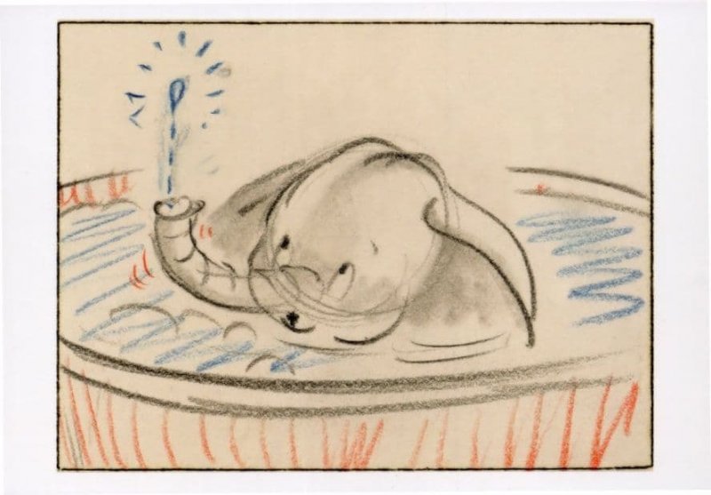 Dumbo Takes A Bath Original Storyboard Painting Film Movie Postcard ...